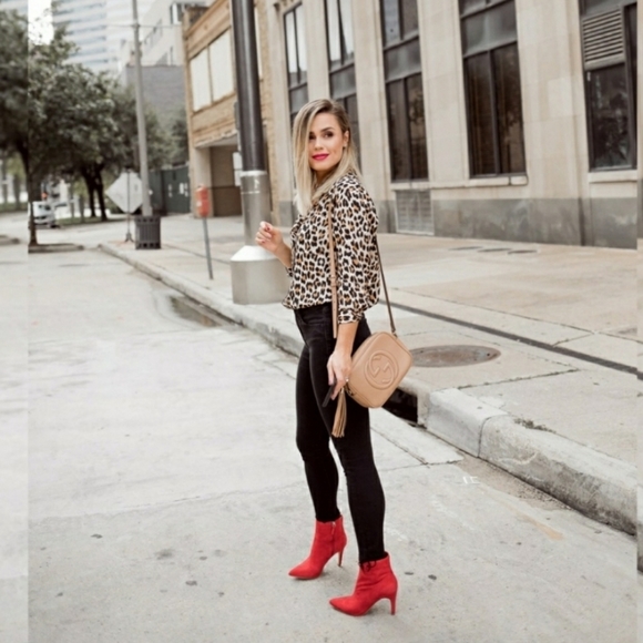 Shoes | Red Platform Studded Bootie | Poshmark